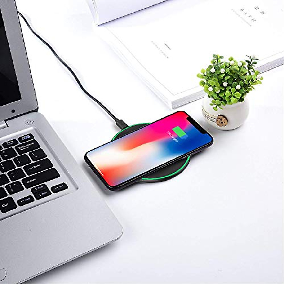 KEYMOX Qi-Certified Wireless Charger for iPhone13/ 12/12 Mini/12 Pro Max / SE, 11, 11 Pro, 11 Pro Max, XR, Xs Max, XS, X, 8, 8 Plus, 10W Fast-Charging Galaxy S20 S10 S9 S8, Note 10(No AC Adapter)