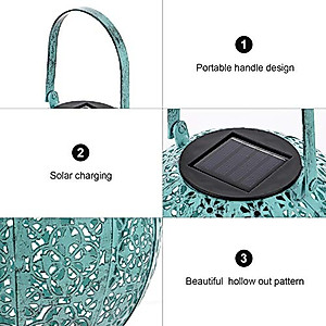 OSALADI Solar Lantern Lights Outdoorï¼Œ LED Solar Powered Hanging Lights Waterproof Hollow- Out Metal Tabletop Lanterns for Indoor and Outdoor Garden Tree Patio Courtyard Home Party Decor (Blue)