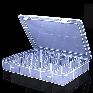 YUGOOD Large Clear Organizer Box,18 Grids Tackle Box Organizer with Removable Dividers for Fishing Hook,Bead Organizer Box,Plastic Storage Containers for Small Parts,Crafts (Size10.8 x 7.7 x 1.7in)