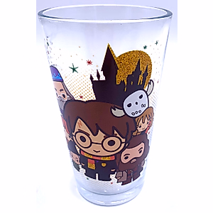 Silver Buffalo Chibi Harry Potter and Friends Boxed Christmas Tumbler Pint Glass - 16 oz - Gold Glitter