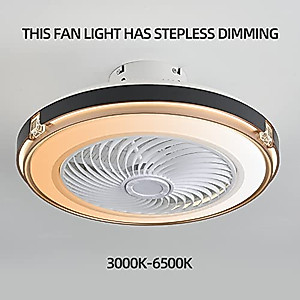 LTOF 19.5inch LED Ceiling Fan with Lights, Ceiling Fan with Remote Control, 3 Colors Flush Mount Ceiling Fan, 6 Wind Speeds Enclosed Ceiling Fan, Black Low Profile Ceiling Fan with Light.