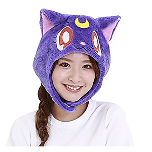 SAZAC Kigurumi Hat - Sailor Moon Luna - Cozy Costume Beanie Cap - Adult Size