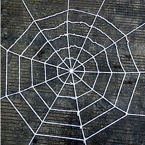 TEXASDELUXE 4 feet White Spiderweb Spider Webs Halloween Decorations Large 5ft end-to-end White Spider Web Spiders Halloween Decorations Round Rope Spider Web Decoration