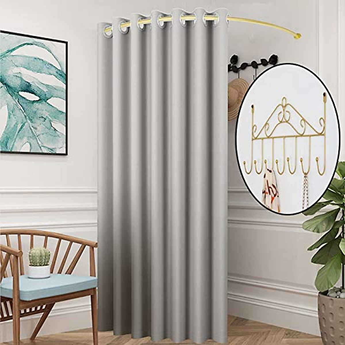 YJFENG-Broom, YJFENG Clothing Store Changing Room, Women's Clothing Store Dressing Fitting Tent Room, C-Shaped Curtain Rod, for Shopping Malls, Offices, with Hook Up (Light Gray,80x80cm)
