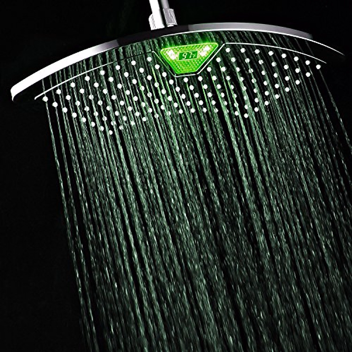 Dream Spa AquaFan 12 inch All-Chrome Rainfall-LED-Shower-Head with Color-Changing LED/LCD Temperature Display