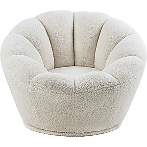 Meridian Furniture Dream Collection Modern | Contemporary Faux Sheepskin Fur Swivel Accent Chair, 34" W x 32.5" D x 25" H, White