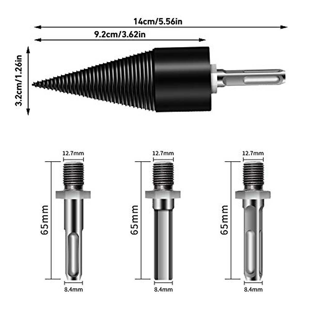 3PCS Firewood Log Splitter Drill Bits with Gloves, Wood Splitter Drill Bit Removable Handle, Heavy Duty Drill Screw Cone Driver for Household Electric Drill Hand Drill Stick-hex+Square+Round (32mm)