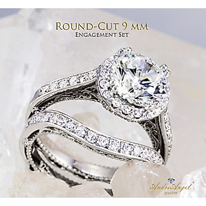 Engagement Ring Set Wedding 100% Solid Sterling Silver 925 Rhodium Plating Cubic Zirconia Stones AAAAA+ Alternative to Diamonds 2.5 Carats Anniversary Marriage Bridal Promise Design Valentine