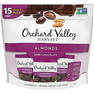 Orchard Valley Harvest Dark Chocolate Almonds, 1 Ounce Bags (Pack of 15), Gluten Free, Non-GMO, No Artificial Ingredients