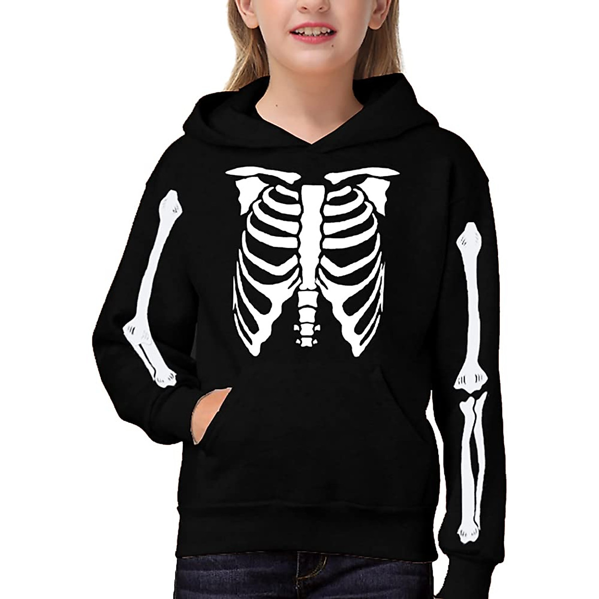 Remimi Kids Halloween Skeleton Sweatshirt Hoodie Boys Girls Long Sleeve Pocket Hooded Pullover Tops 9-10 Years