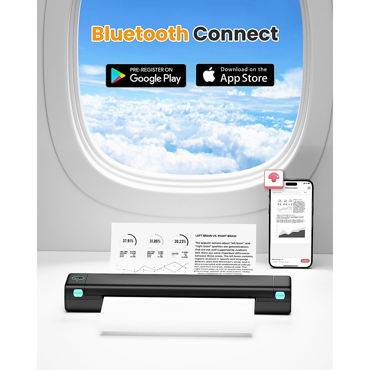 Phomemo M08F Wireless Portable Printer & US Letter Folding Thermal Paper Size 8.5" x 11", 200 Sheets, Inkless Thermal Compact Printer for Travel, Compatible with Android and iOS Phone & Laptop