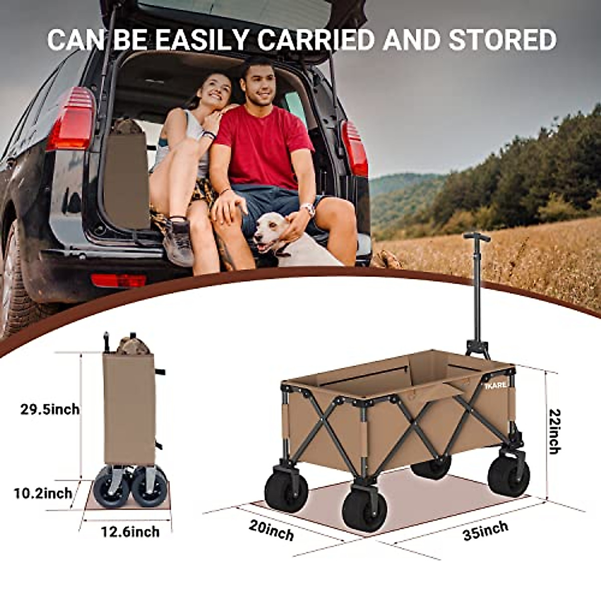 IKARE Heavy Duty Folding Wagon Cart with 330lbs Large Capacity, Portable Outdoor Beach Wagon, Utility Camping Garden Cart with All-Terrain Removable Wheels, Adjustable Handle, Built-in Double Bearing