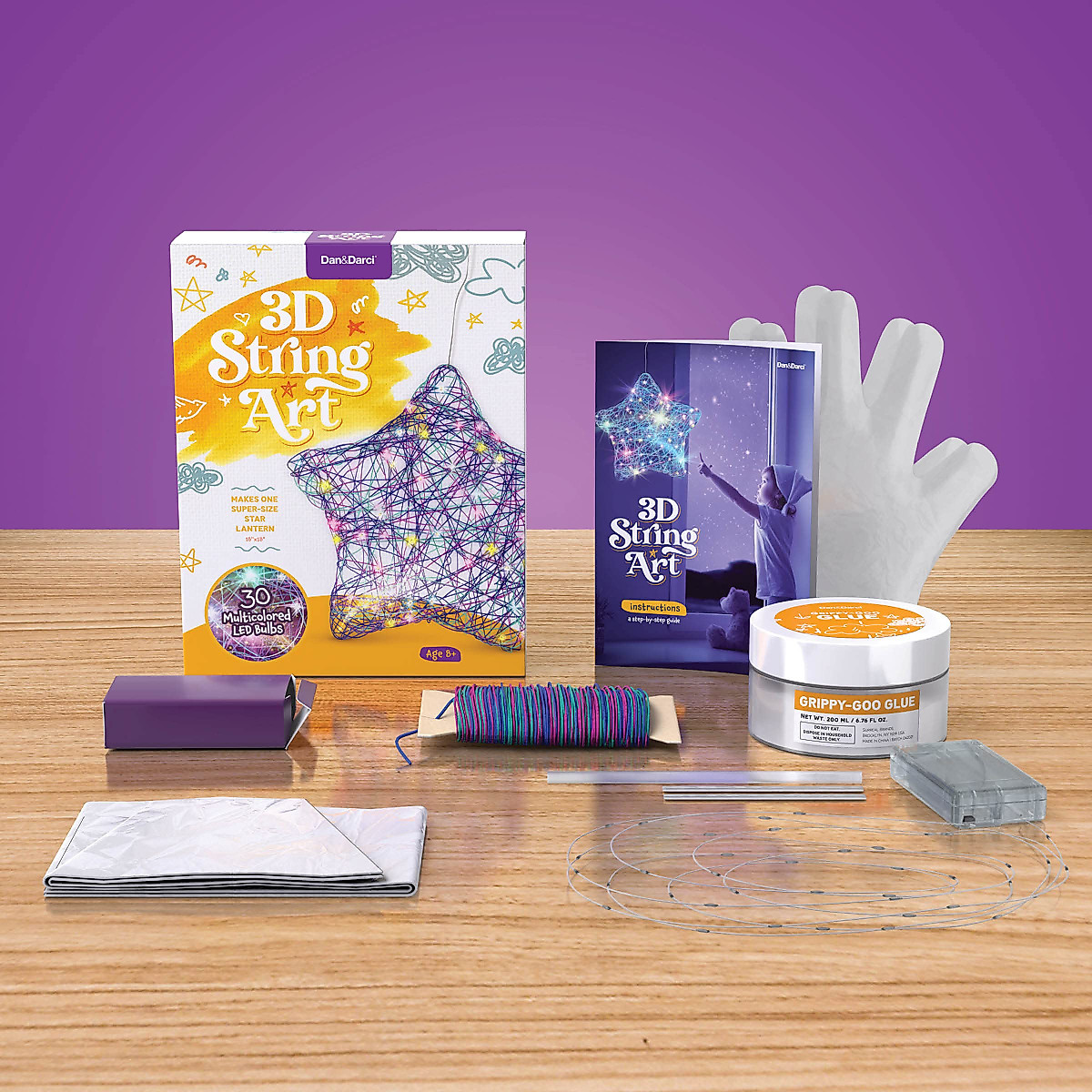 Dan&Darci 3D Light Up String Art Kit for Kids - Star Lantern Making Kit w/ 20 LEDs - Kids Easter Gifts - Crafts Set for Girls and Boys Ages 8-12 Kid - Kits for Age 8, 9, 10, 11, 12 Year Old Girl Gift