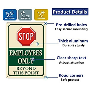 Employees Only Beyond This Point Signs 10"x7" Stop Do Not Enter Signs Restricted Area Signs Metal Reflective Rust Free Aluminum UV Protected Waterproof Easy Mounting Outdoor Use 2 Pack