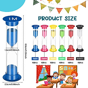 Xuhal 60 Pcs Back to School Sand Timer for Classroom Small Colorful Plastic Hourglass Sand Clock Bulk Hour Glass 30sec/ 1min/ 2mins/ 3mins/ 5mins/ 10mins for School Kids Teacher Learning Games