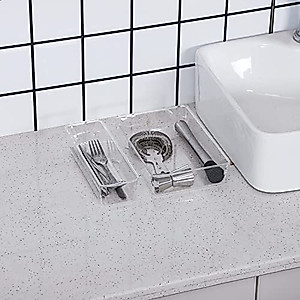 Cq acrylic 25 PCS Clear Drawer Organizers Set,4 Sizes Plastic with Vanity Storage Bins,Desk Drawer Dividers Trays Pads for Makeup,Bathroom and Kitchen