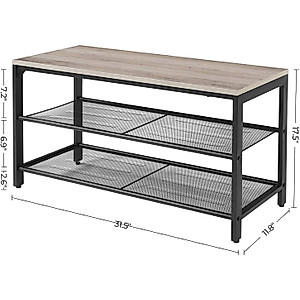 VASAGLE Shoe Bench, Shoe Rack with 2 Mesh Shelves, Shoe Storage Organizer for Entryway Hall, Metal, Industrial, Greige and Black ULBS074B02