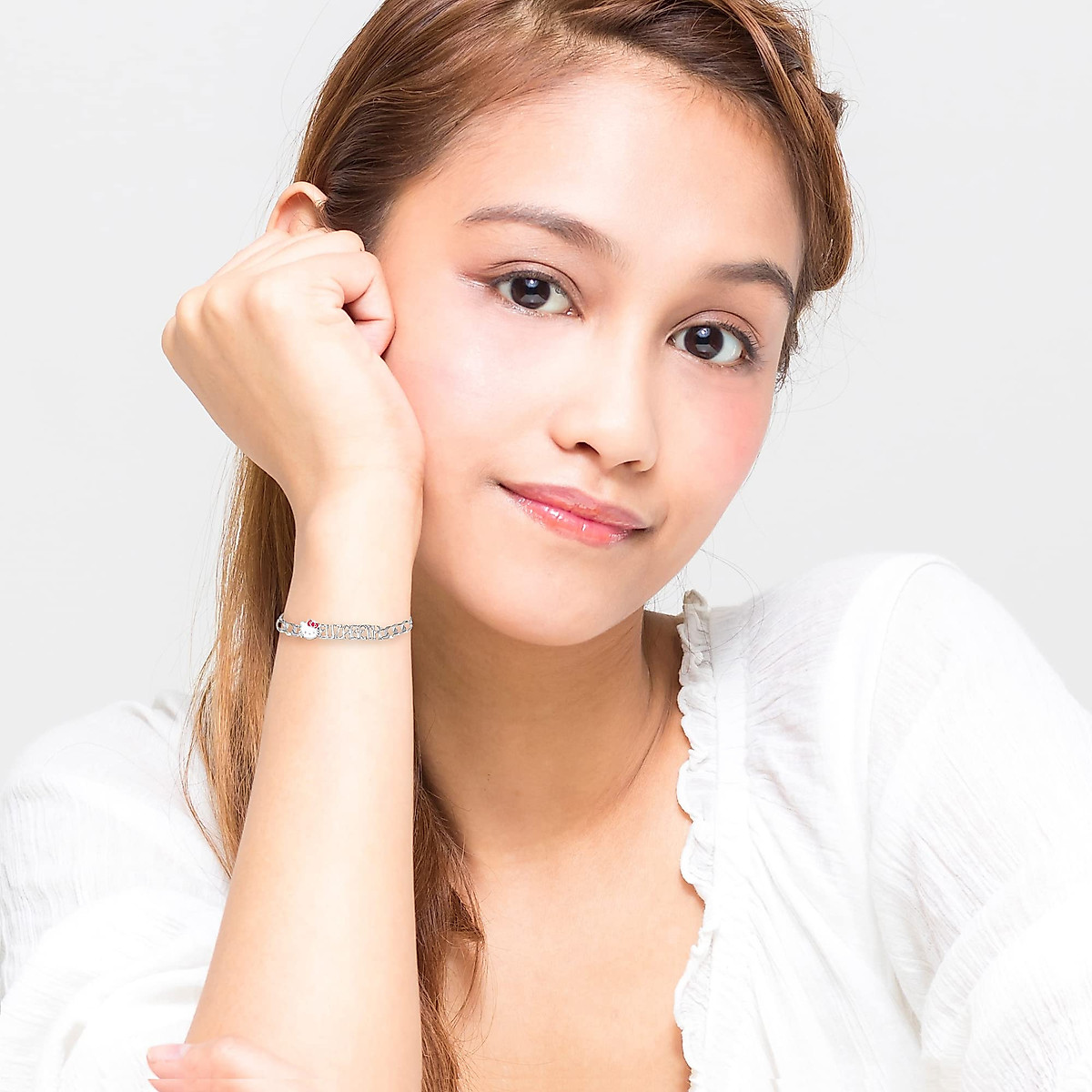 Hello Kitty Sanrio Personalized Curb Bracelet 7" - Sterling Silver Custom Bracelet Officially Licensed