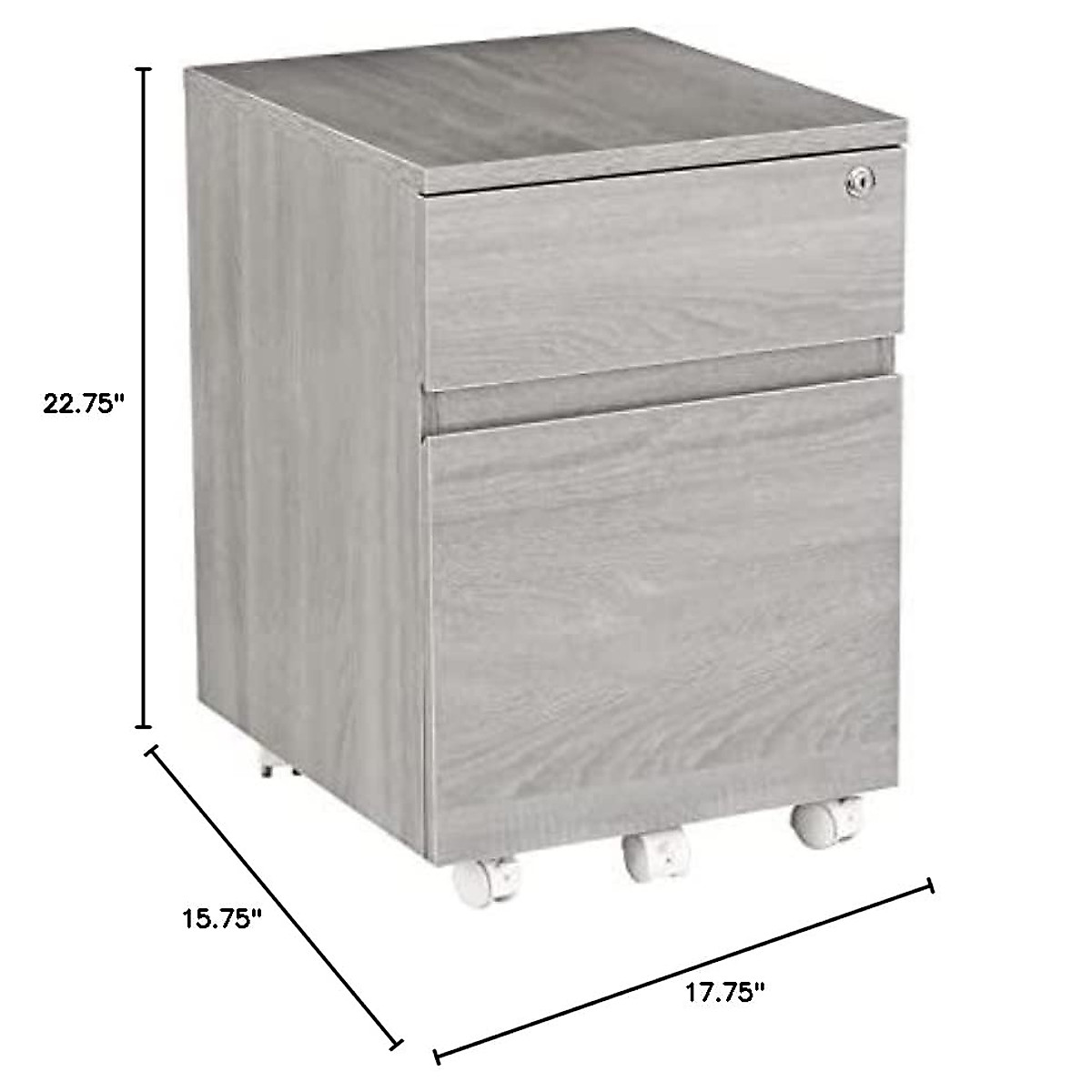 Techni Mobili Rolling Lock and Storage 2 Drawer Vertical Filing Cabinet, 15.75" L x 17.75" W x 23" H, Gray