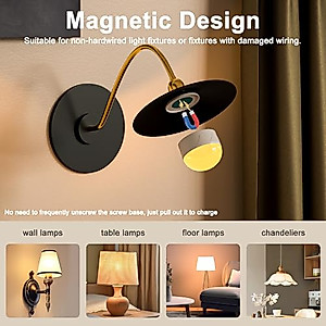 2Pack Rechargeable Light Bulbs with Remote E26/E12 Battery Operated Light Bulb 2200mAh, 3 Color Temperatures/Timer/Dimmer/Color Changing Puck Lights with Remote, Cordless Light Bulb for Non-Hardwired