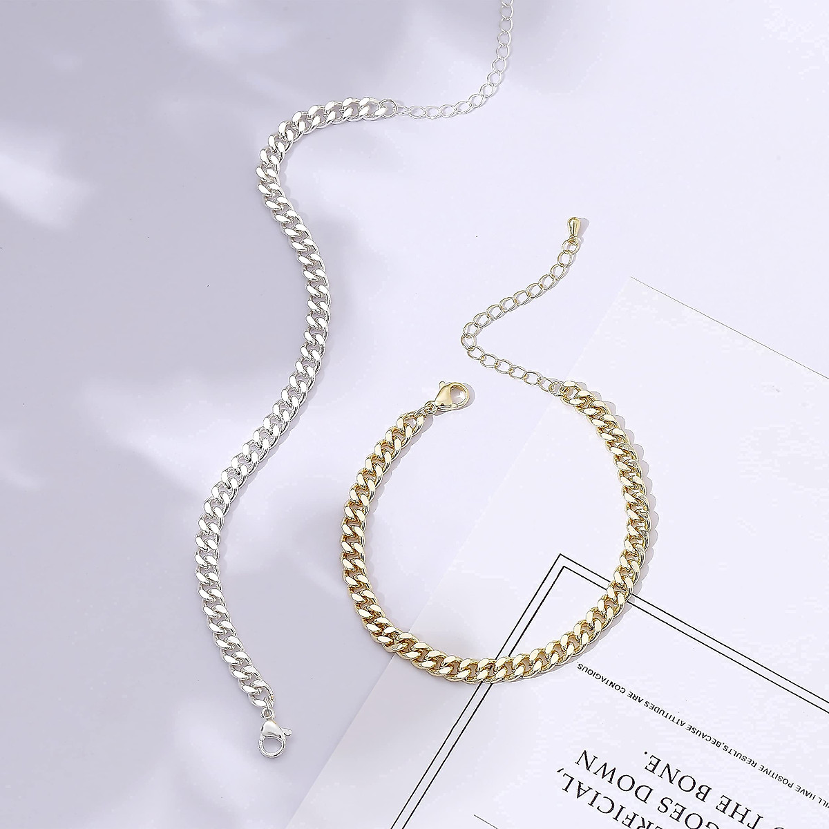 VIROMY Dainty Gold Chain Bracelets for Women 18K Gold Filled Simple Cuban Link Chain Curb Link Chain Paper Clip Toggle Bracelet for Women Jewelry Gifts