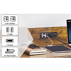 Yaheetech 47 in Modern Computer Desk with Power Outlets and 2 USB Ports, Home Office Study Writing Desk with Hutch and Bookshelf, Large Workstation Gaming Table with Charging Station, Rustic Brown