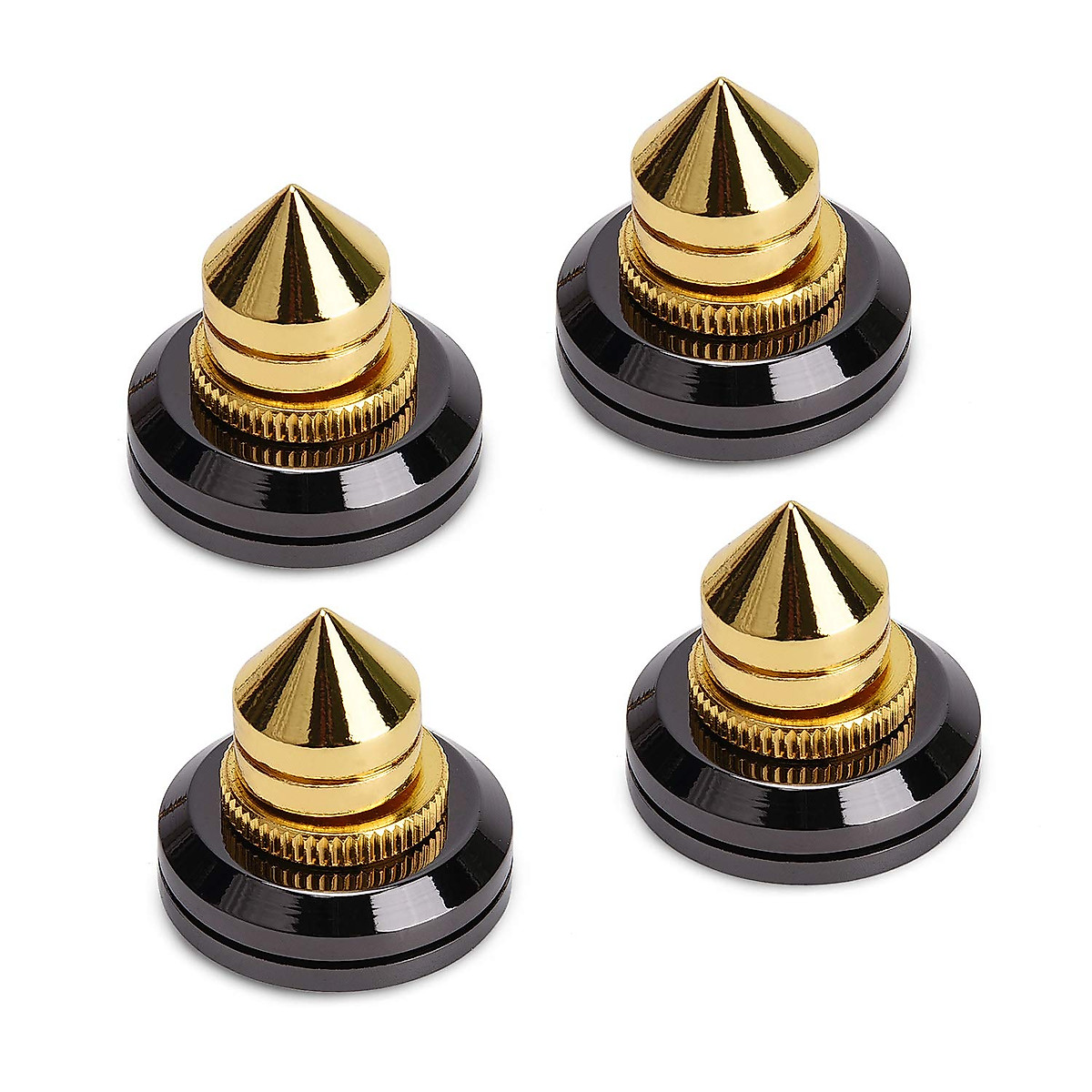 Facmogu 4PCS Golden Speaker Isolation Spikes with Plated Speaker Spikes Pads Mat, Speaker Spikes & Speaker Spike Pad Kit with Double-Sided Adhesive for Subwoofer CD DVD Player Audio Amplifier Recorder