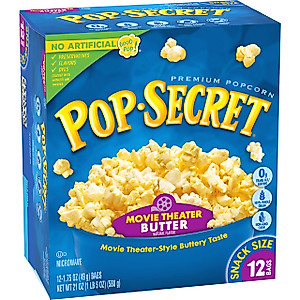 Pop Secret Microwave Popcorn, Movie Theater Butter Flavor, 1.75 Oz Snack Bags, (Pack of 12)