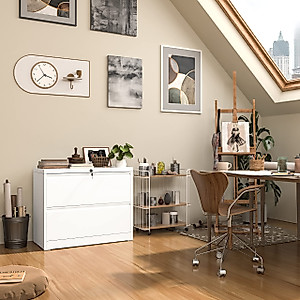 Bonusall Lateral File Cabinet 2 Drawer, Metal Lateral Filing Cabinet with Lock, Locking Organizer Filed Drawer Cabinet for Letter/Legal / A4 / F4 Size for Home Office, Sturdy Steel, White