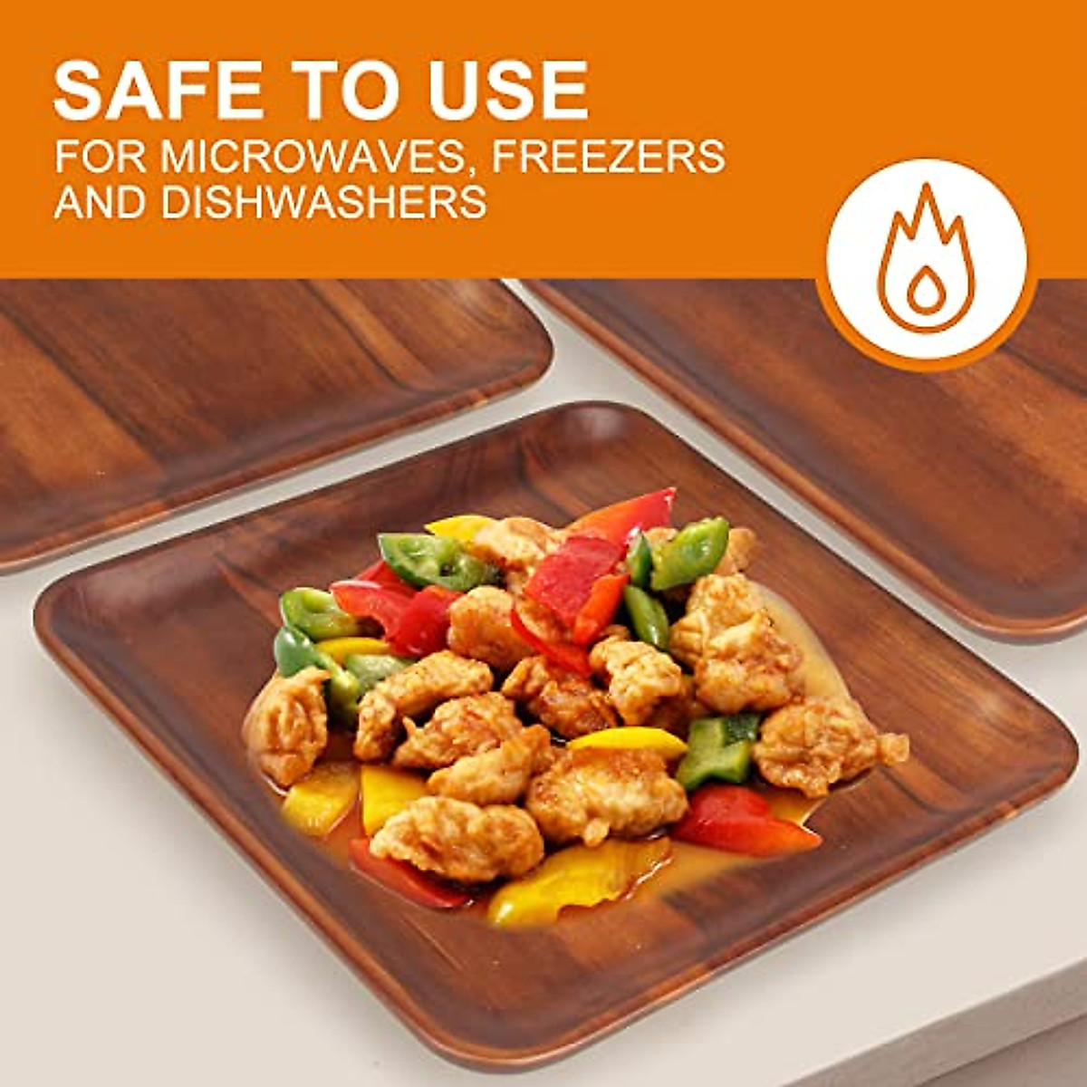 10 Inch Best Square Acacia Wood Dinner Plates Set of 2 Decorative Wooden Serving Platter for Food Fruit Tray Appetizer Dessert Salad Plates Charger Plates Charcuterie Boards