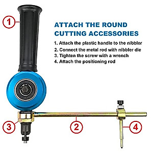 Double Headed Sheet Metal Nibbler, Drill Attachment Metal Cutter with Extra Punch and Die, Straight Curve and Circle Cutting Accessories and Step Drill Bit, 360 Degree Sheet Metal Nibbler