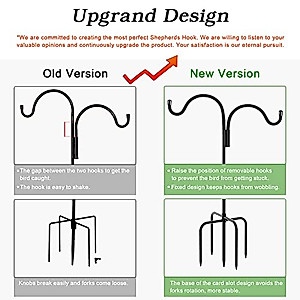 Gtongoko 92 Inch Adjustable Double Shepherd Hook with 5 Prong Base, 5/8 Inch Thick Heavy Duty Bird Feeder Pole for Bird Feeder Lanterns Weddings Decor 1 Pack
