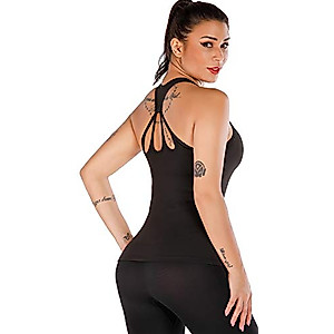 RUNNING GIRL Tank Top for Women, Workout Ribbed Black Sports Bra Racerback Long Tank Tops Loose Fit Plus Size (BX2356 Black.CN:XL,US:L)
