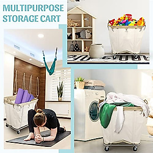 PLKOW Laundry Cart with Wheels 320L Large Rolling Laundry Cart for Commercial/Home, Rolling Laundry Basket with Steel Frame and Waterproof Lining, 9 Bushel, 32.3L x 19.7W x 30.7H Inch, Beige