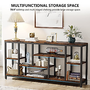 LITTLE TREE 70.9 inch Extra Long Console Sofa Table Behind Couch 3-Tier Industrial Narrow Entryway Hallway Accent Table for Living Room, Rustic Brown