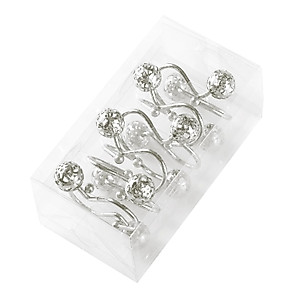 Chictie Nickel Shower Curtain Hooks - Decorative Shower Curtain Rings,Set of 12 Silver Metal Rustproof Shower Hangers for Bathroom Curtains Rods Hollow Ball Design