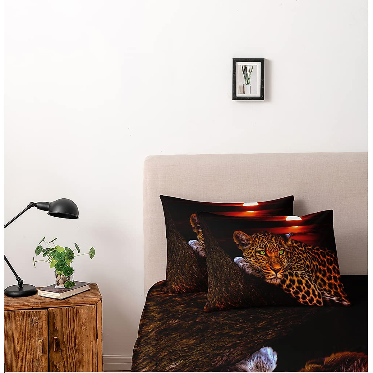 Holiyjog Cheetah Print Bedding Leopard Quilt Cover Sets Brown Linens Bed Pillow Shams Queen Size Animal Home Textile (Queen, 002)