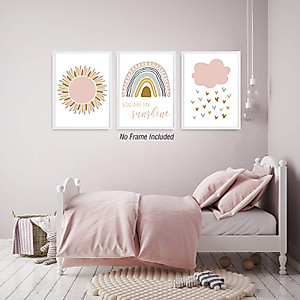 Nursery Wall Art Pink Rainbow Canvas Print - You Are My Sunshine Wall Art Decor Cloud Nursery Pictures Wall Art for Girl Bedroom Nursery Prints Posters Kids Room Wall Art 16x24x3 Inch unframed