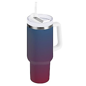 MCHIVER Blue Red Gradient 40 oz Tumbler with Handle and Straw Stainless Steel Vacuum Water Bottle Leak-proof Travel Coffee Mug Insulated Tumbler for Home Car Office