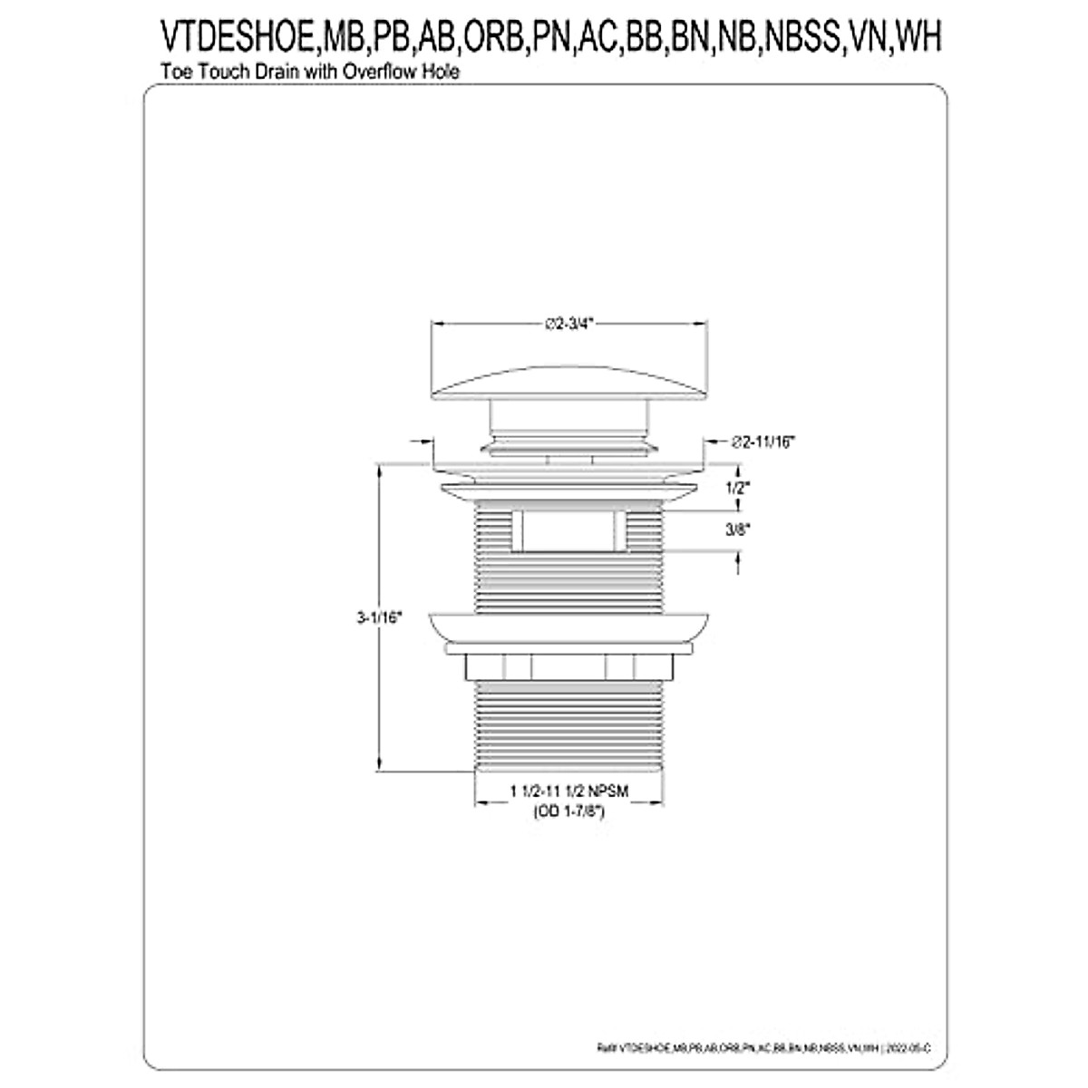 Kingston Brass VTDESHOEPN Trimscape Tub Drain Shoe, Polished Nickel