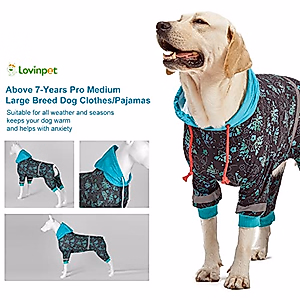 LovinPet Large Breed Dog Onesie Pajamas - UV & Wound Care, Dog Anxiety Relief, Dog Jammies, Reflective Stripe, Butterflies and Rings Black/Green Print, Post Surgery Pet PJ's /2XL
