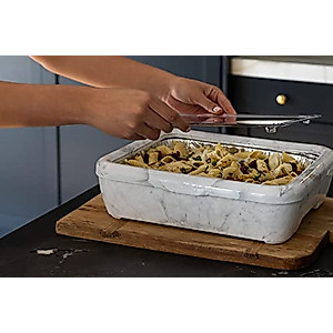 Fancy Panz Premium Dress Up & Protect Your Foil Pan, Made in USA. Hot/Cold Gel Pack, One Half Sized Foil Pan & Serving Spoon Included. Stackable for easy travel. (Marble)
