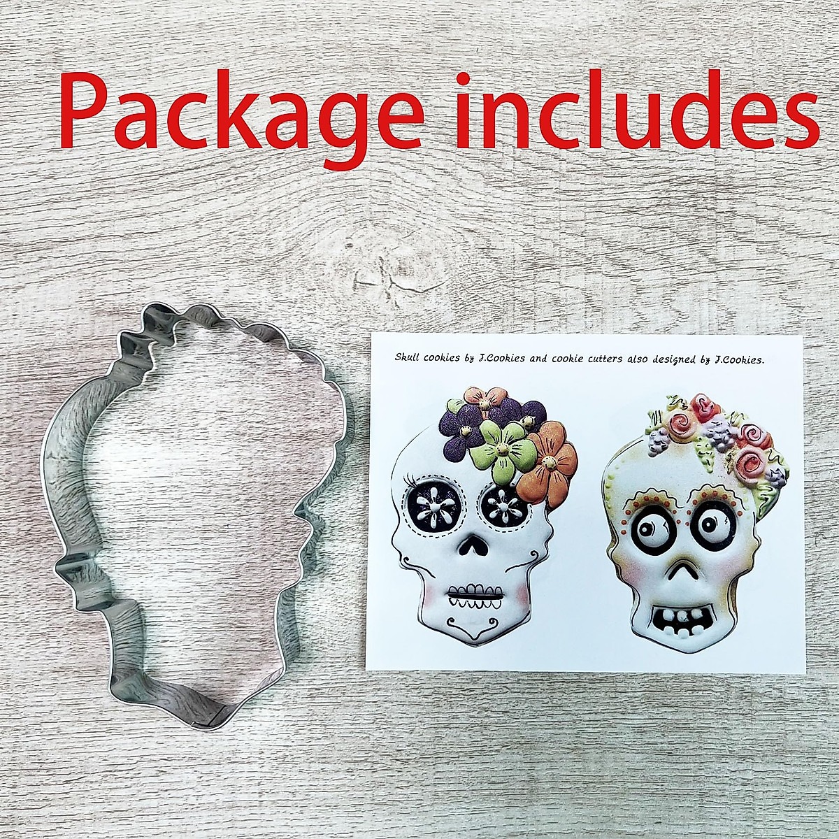 LILIAO Halloween Skull with Flowers Cookie Cutter - 3.4 x 4.6 inches - Stainless Steel - by Janka
