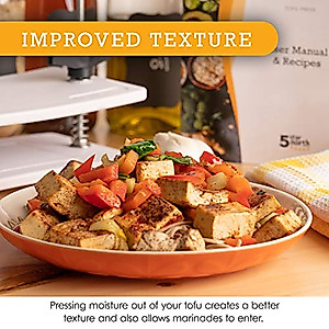 Extra Firm Tofu Press - by Healthy Express - Premium curved plates for superior pressing results on Firm and Extra Firm tofu. Perfect Press every time!