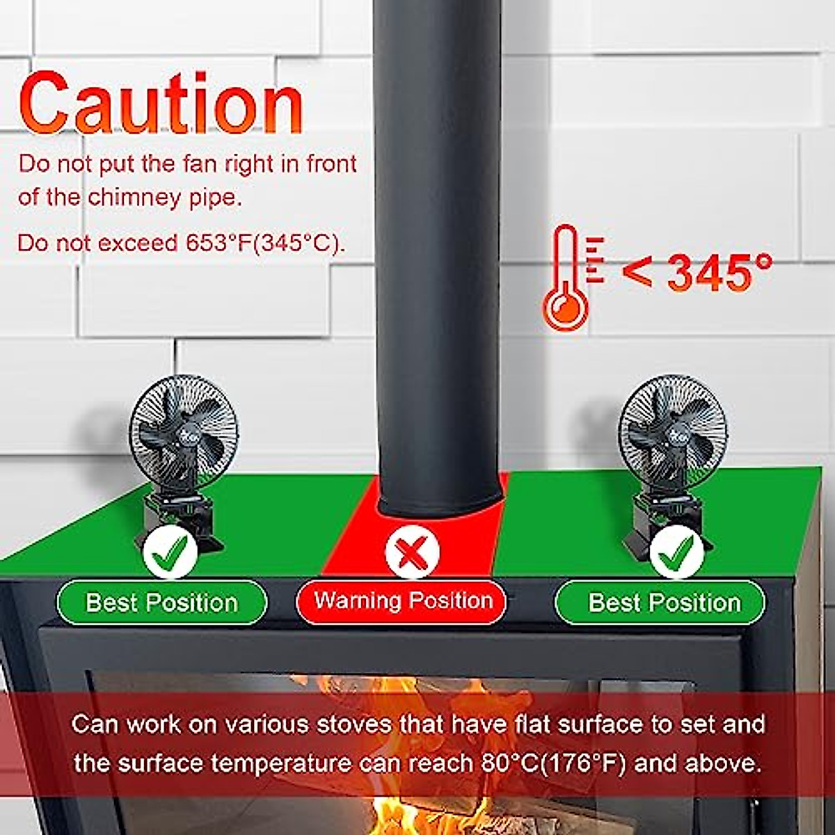 VODA Wood Stove Fan Heat Powered Fireplace Fans 5 Blades Newly Designed with 45°Adjustment Up and Down Manually and 45°Rotation Left and Right Stove Fans for Wood Burning Stoves