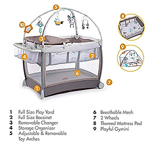 Tiny Love 6-in-1 Here I Grow Deluxe Playard, 6 Mode Baby Playpen: with Bassinet, Playmat, Toy Arch, Changer, and Travel Bag, Magical Tales
