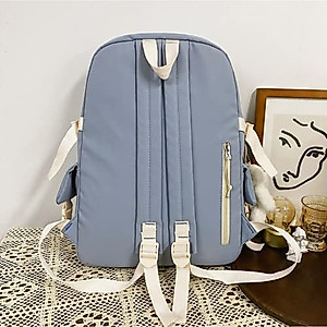 RRRWEI Kawaii backpack with pins and plush bear pendant cute backpack solid color backpack aesthetic backpack for teen girls (black)