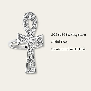 Better Jewelry INC Etched Ankh Ring .925 Solid Sterling Silver Diamond Cut Ring (7.5 grams) (9)