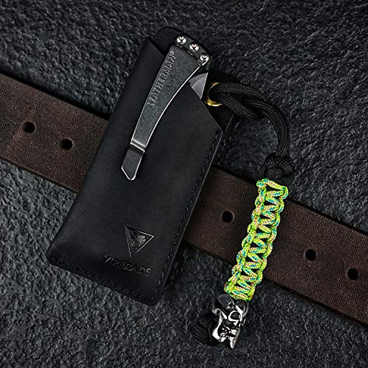 VIPERAED PJ11 Leather EDC Pocket Slip for Folding Knife, Mini Knife/Flashlight/Multitool and Other EDC Gear Leather Holster, Small Leather Utility Knife Sheath for Belt(Brown)