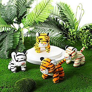 Kasyat 8 Pieces Mini Stuffed Wild Animals Jungle Animal Plush Toys in 4 Inch, Cute Tiger Plush for Animal Themed Parties, Birthday Party, Teacher and Student Achievement Award,Random Colors